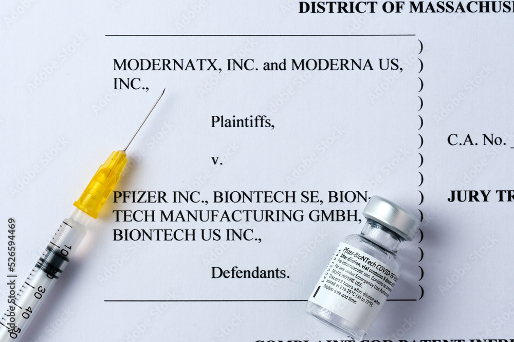 Moderna vs Pfizer Biontech legal battle concept. Real PFIZER vaccine ...