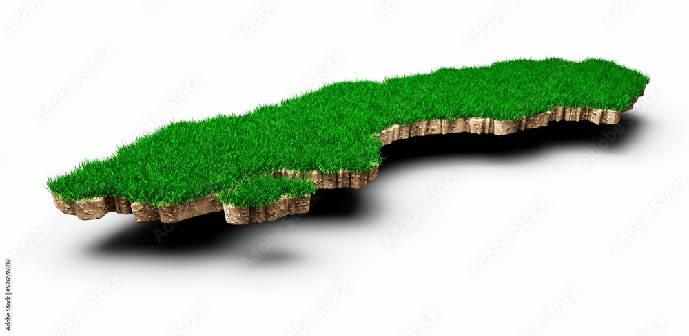 Sweden map soil land geology cross section with green grass and rock ...