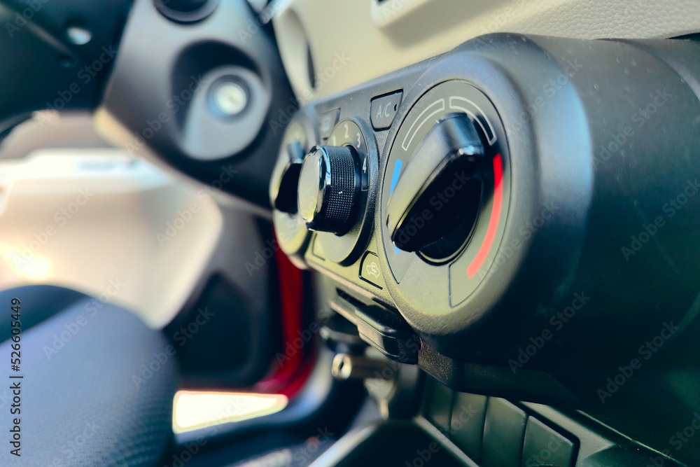 Passenger car interior. Air conditioning control panel and car ...