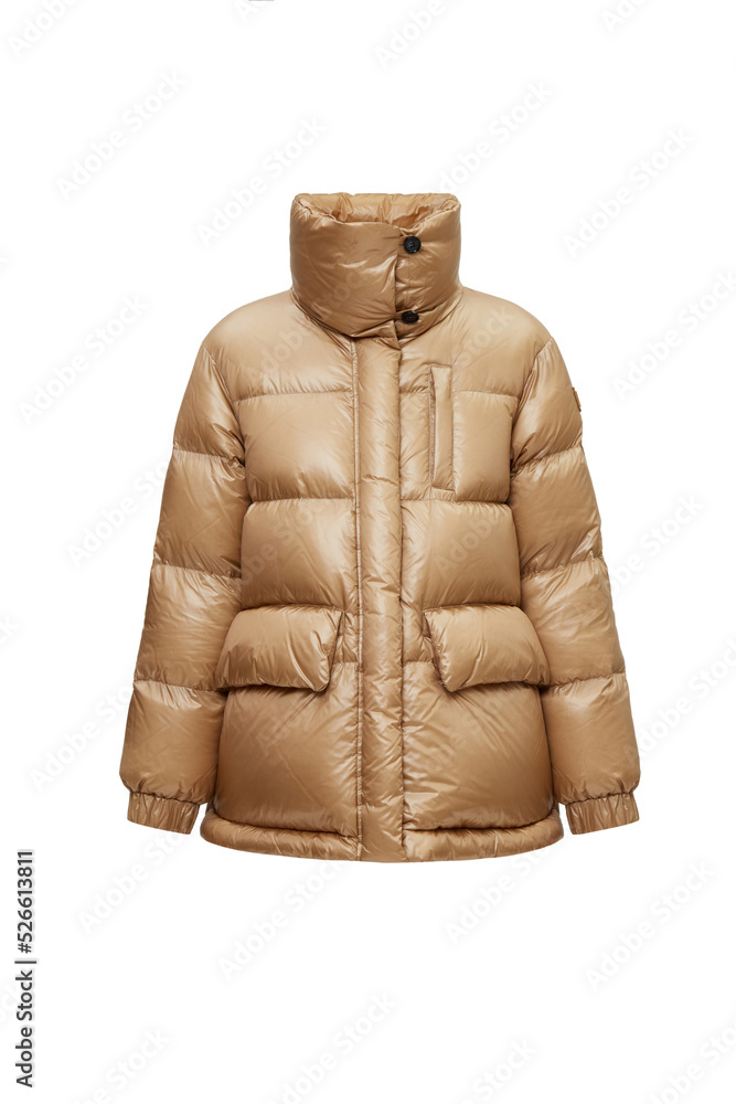 Ghost mannequin, Beige women's puffer down jacket without human ...
