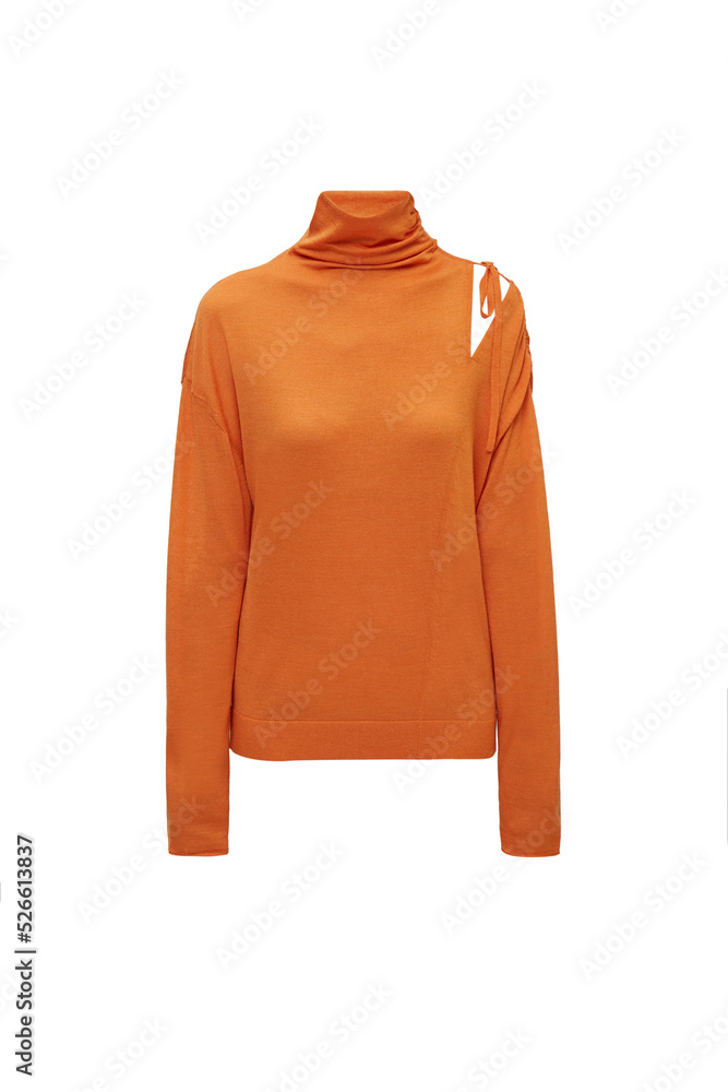 Ghost mannequin, Orange women's turtleneck sweater without human model ...