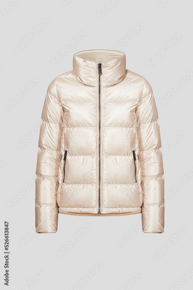 Ghost mannequin, Beige women's puffer down jacket without human ...