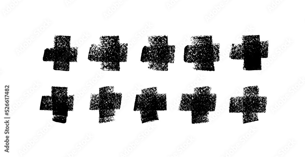 Black cross symbols drawn in charcoal. Hand drawn cross marks set ...