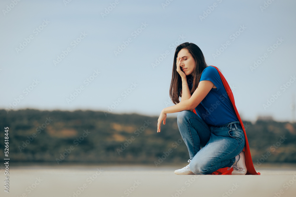 Hurt Superhero Woman Feeling Down and Defeated and Tired. Depressed ...