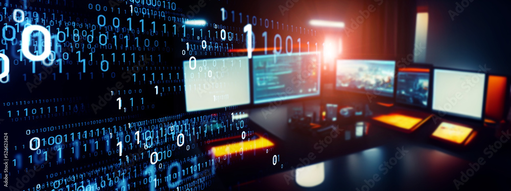 PC room and digital data. Wide image for banners, advertisements. Stock ...