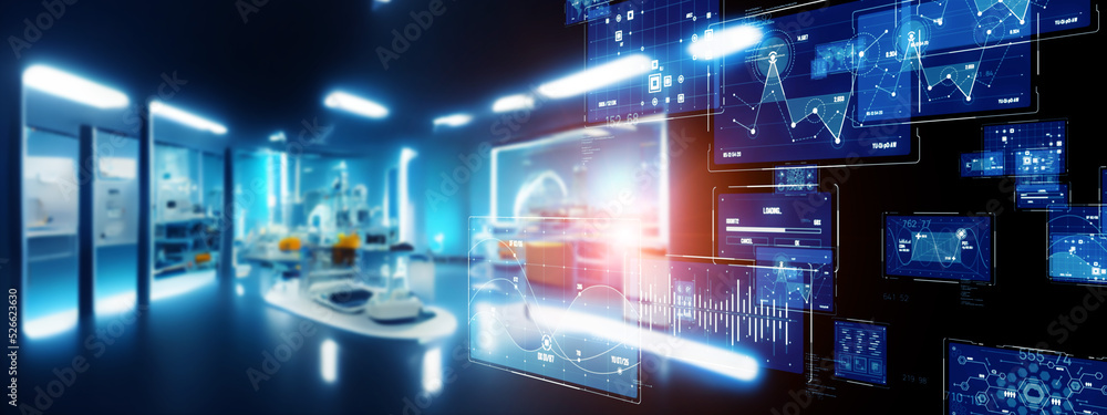 Future lab and digital data concept. Wide image for banners ...
