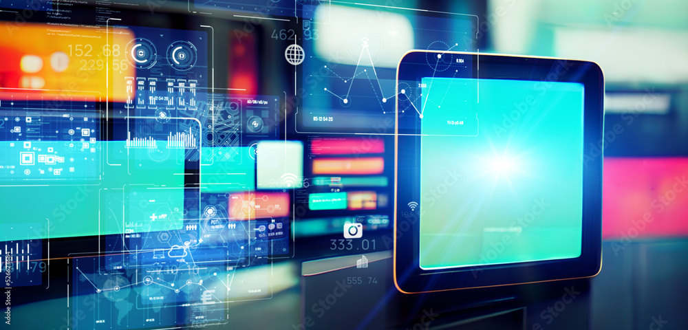 computer screen and digital data concept. Wide image for banners ...