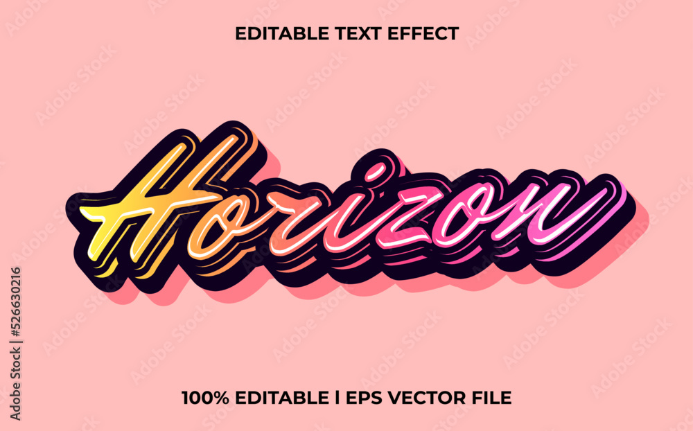 horizon 3d text effect with calligraphy theme. colorful text lettering ...