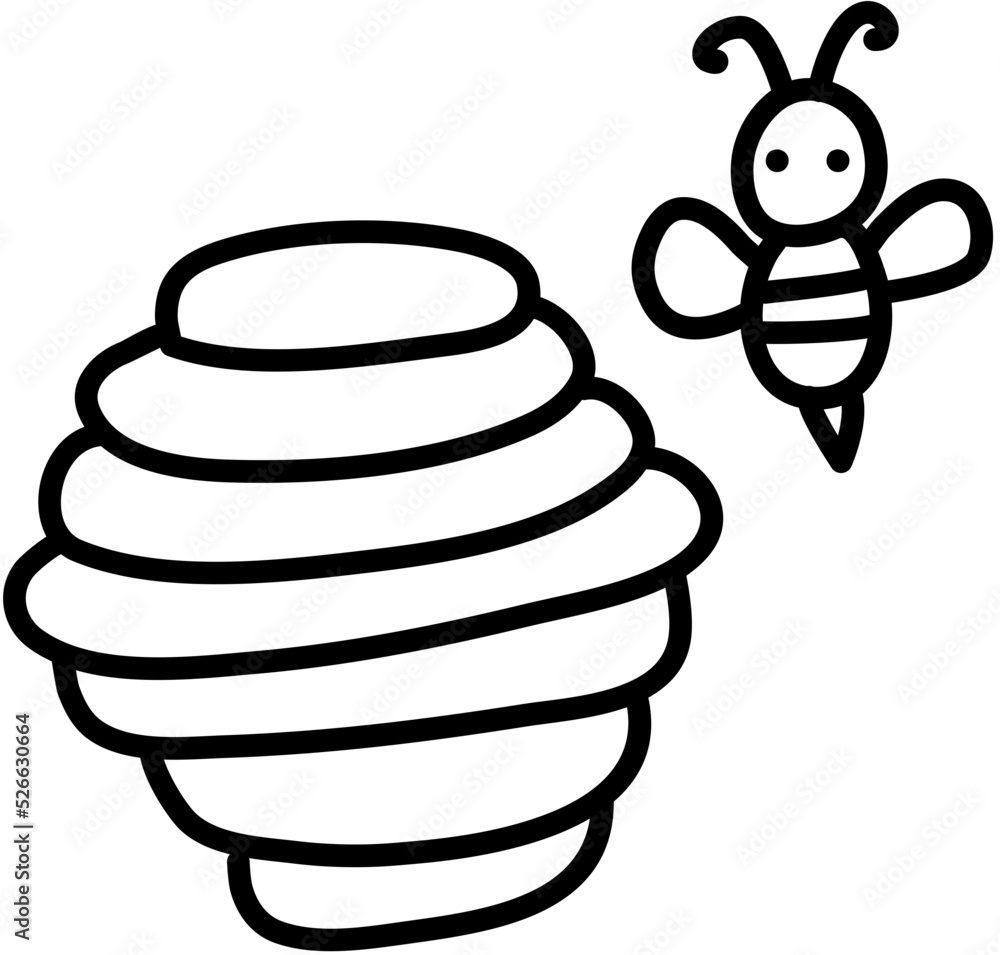 Cute Beehive Doodle Line Drawing Stock Vector | Adobe Stock