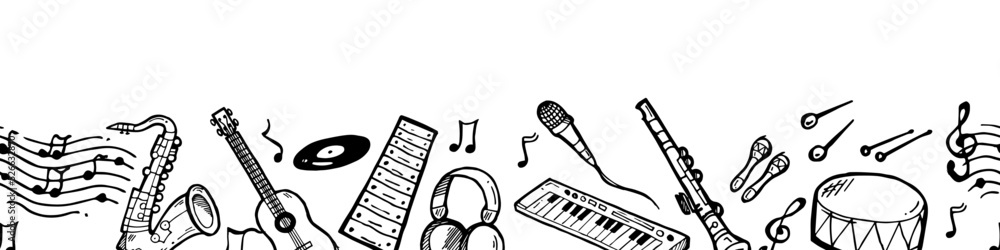 Musical instruments and music for playing live music. Bottom seamless ...