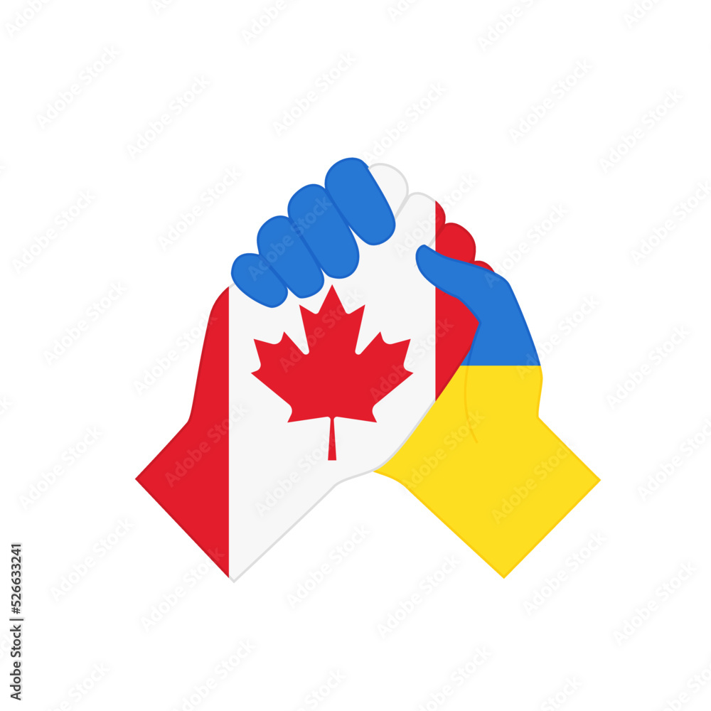 Partner handshake with flags of Ukraine and Canada. Support, help ...