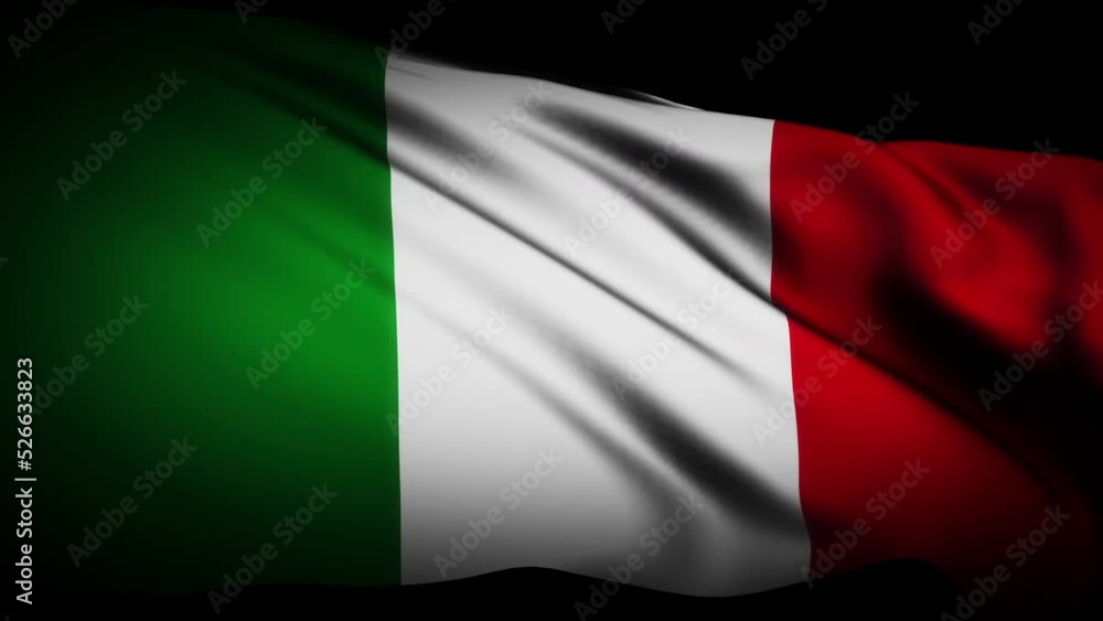 Loop of Italy flag waving in wind on dark screen texture background ...