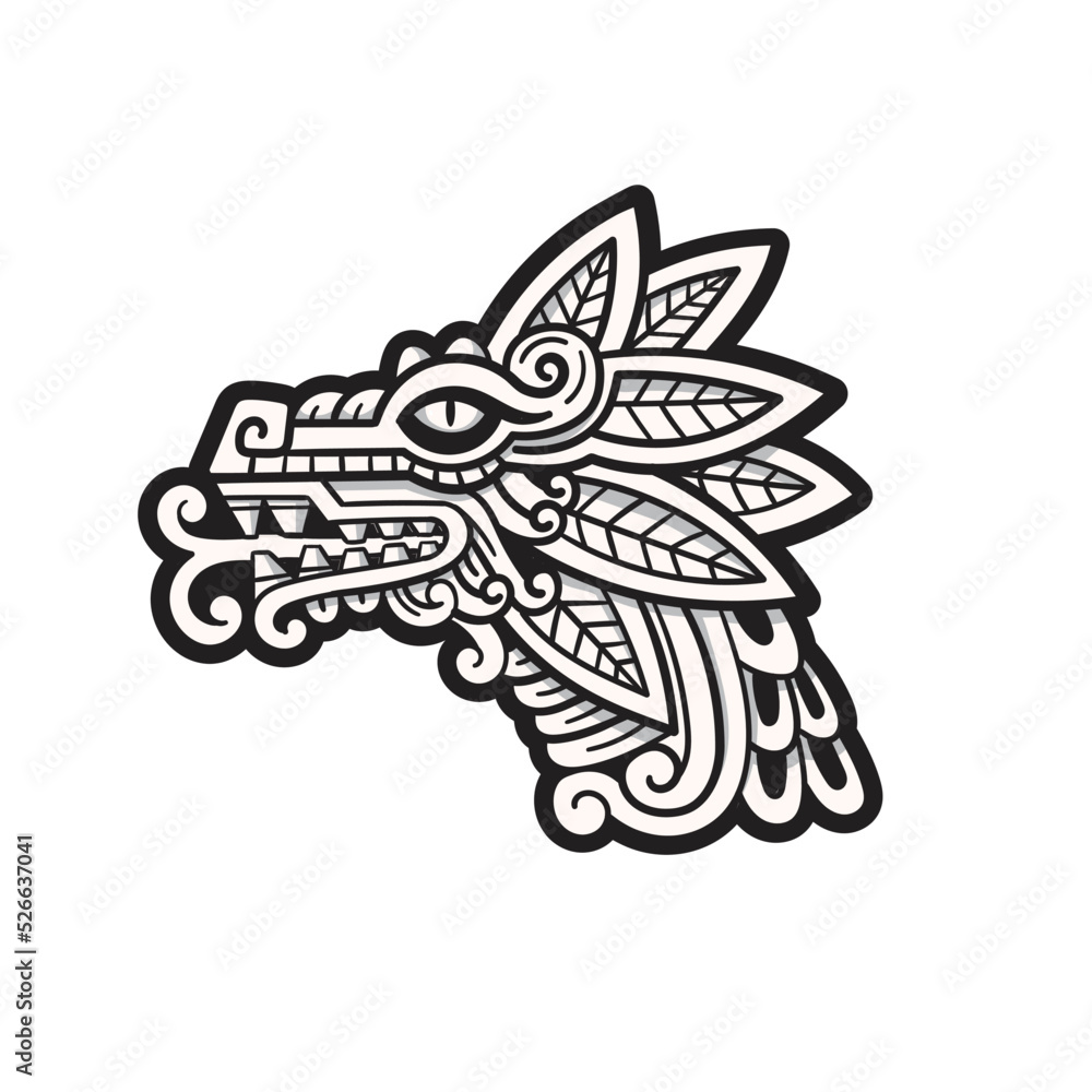 quetzalcoatl head mexican god aztec graphic Stock Vector | Adobe Stock