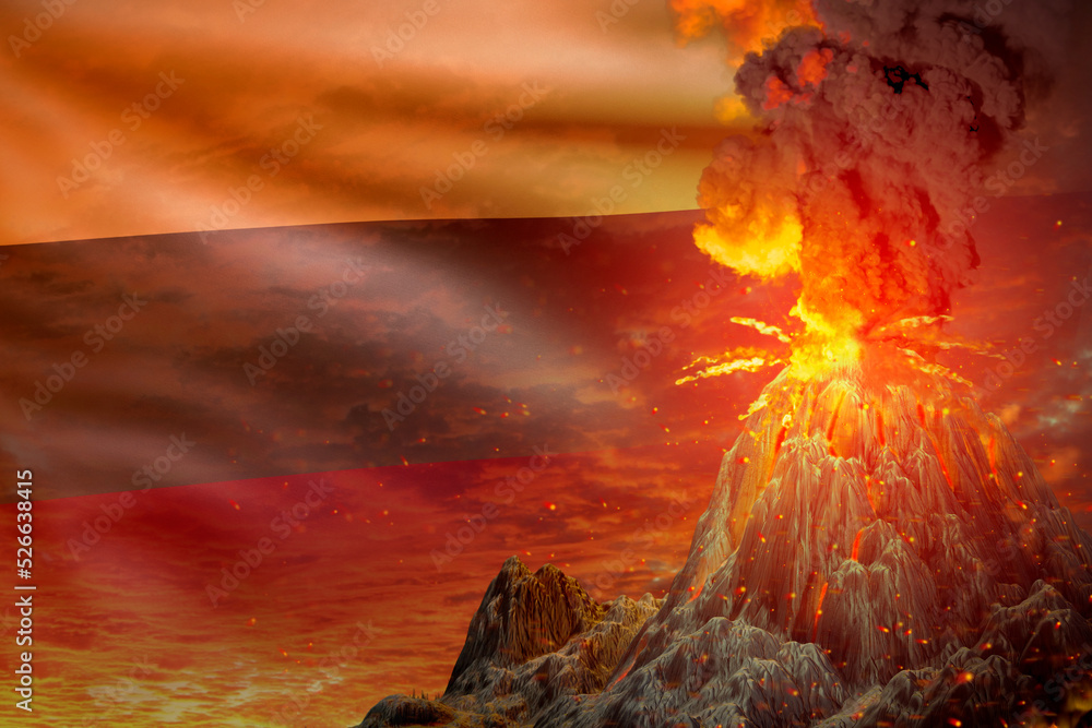 conical volcano blast eruption at night with explosion on Lithuania ...