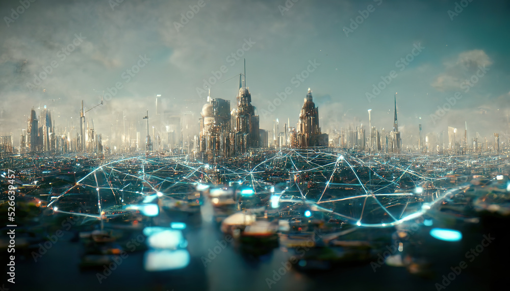 The concept of high-speed internet connection visualized as glowing ...