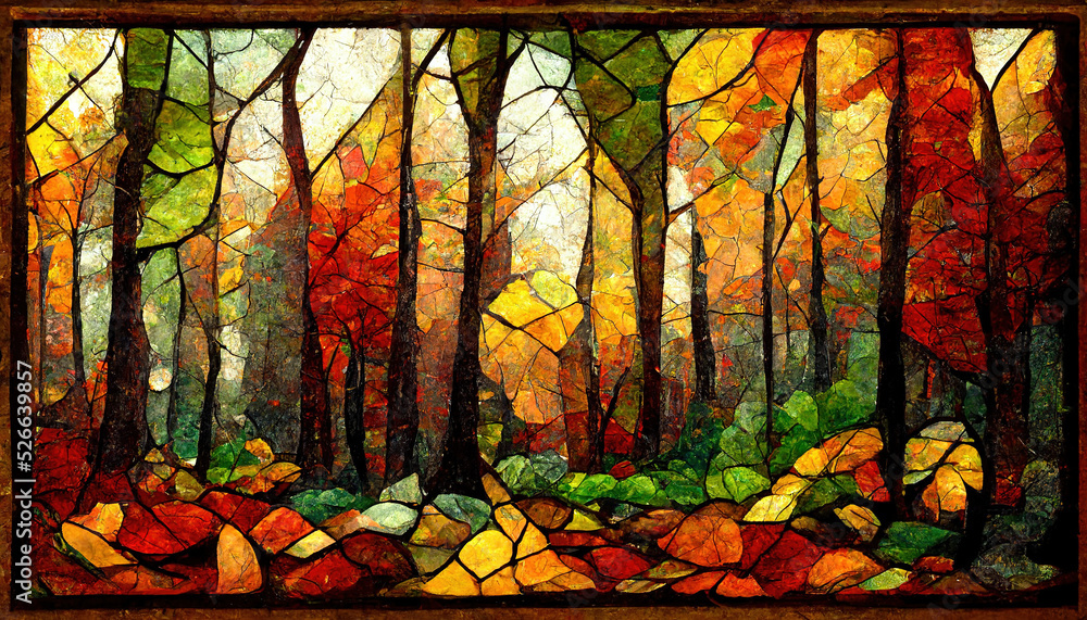 Spectacular autumn season abstract pattern in mosaic glass background ...