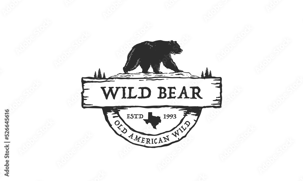 wild Bear logo design vector premium, emblem logo vintage illustration ...