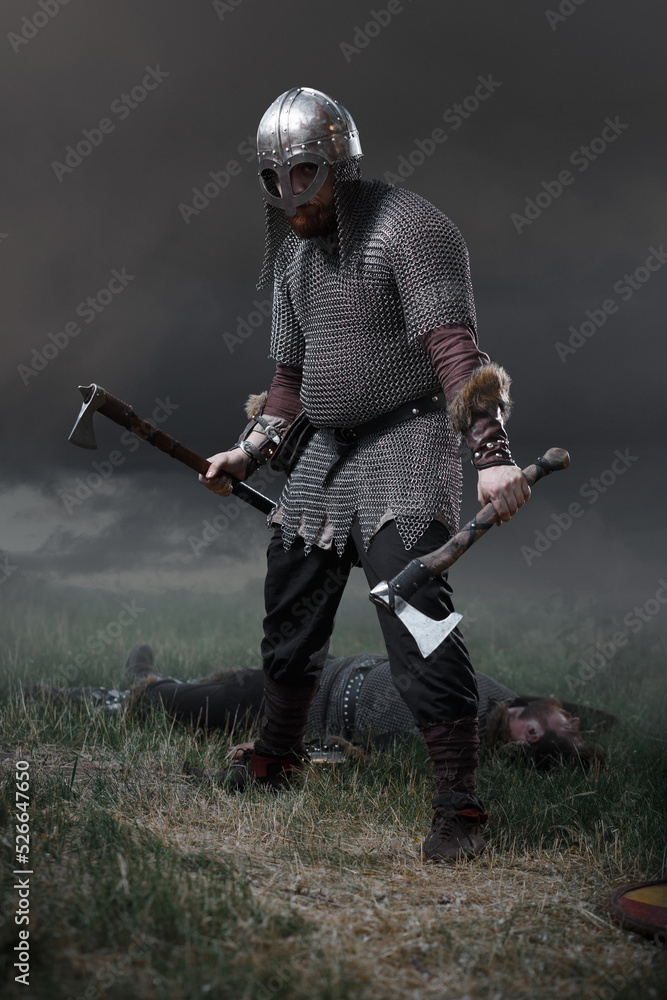 Medieval warrior in full armor with an ax in armor. Historical concept Stock Photo | Adobe Stock