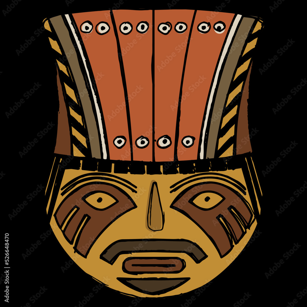 Stylized human head in feather crown. Native American design of Nazca ...