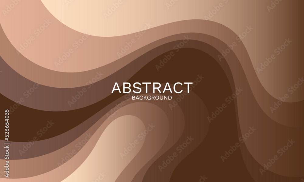 Abstract brown and beige paper cut wavy shapes layers background with copy space. Modern topo ...