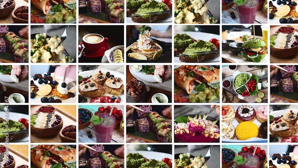 The multi-screen shows a rich selection of a variety of dishes and ...