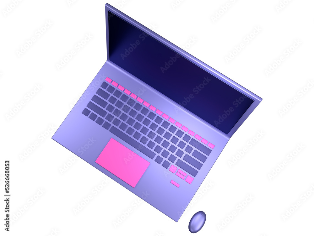 Simple 3D laptop illustration with the purple and pink color ...