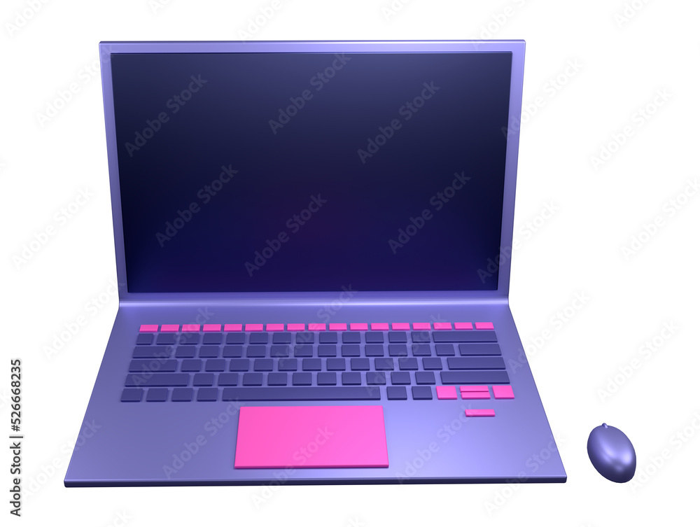 Simple 3D laptop illustration with the purple and pink color ...
