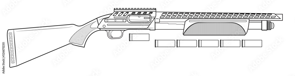 Vector illustration of the tactical pump-action shotgun with picattiny ...