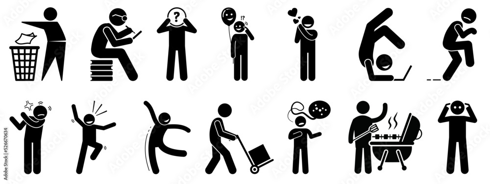 Man icon collection . people action pictogram set. flat vector ...