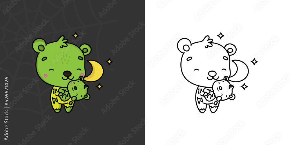 Cute Clipart Halloween Bear Illustration and For Coloring Page. Cartoon ...