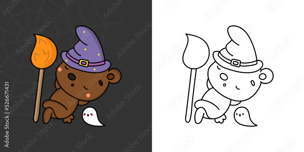 Cute Halloween Bear Clipart for Coloring Page and Illustration. Happy ...