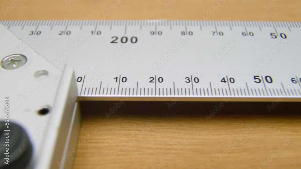 Square angle ruler lying on a table, ready to be used in construction ...