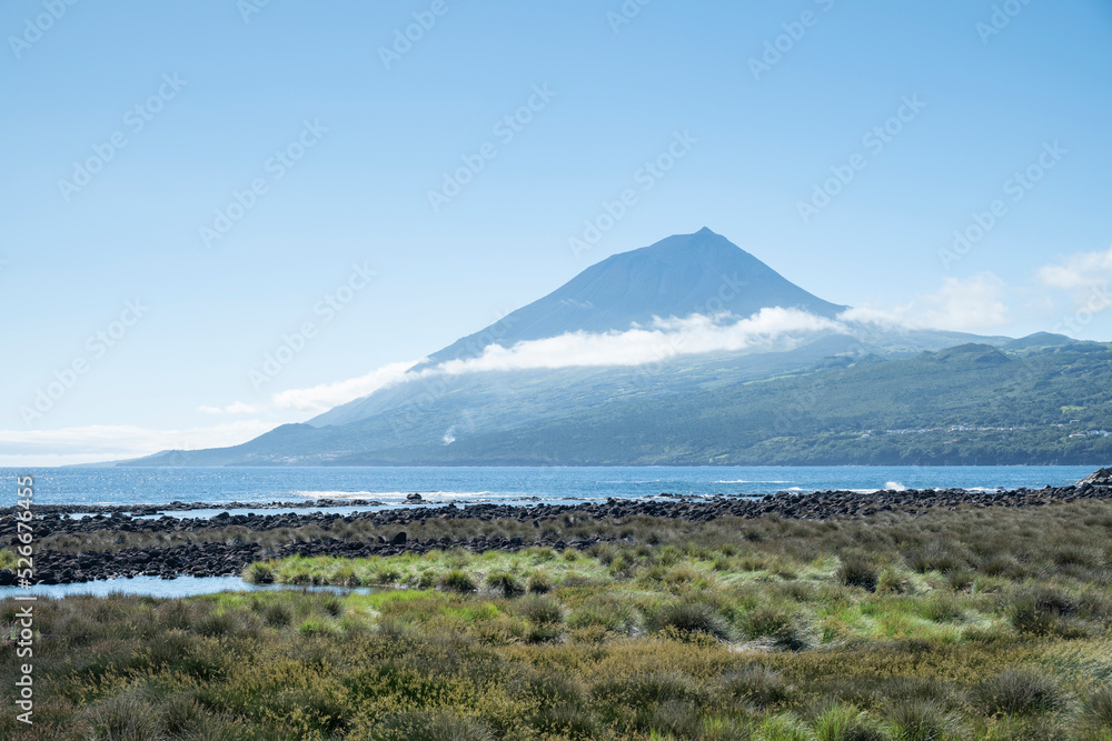 Portugal, Azores, Lajes Do Pico, Mount Pico and coastline of Pico ...