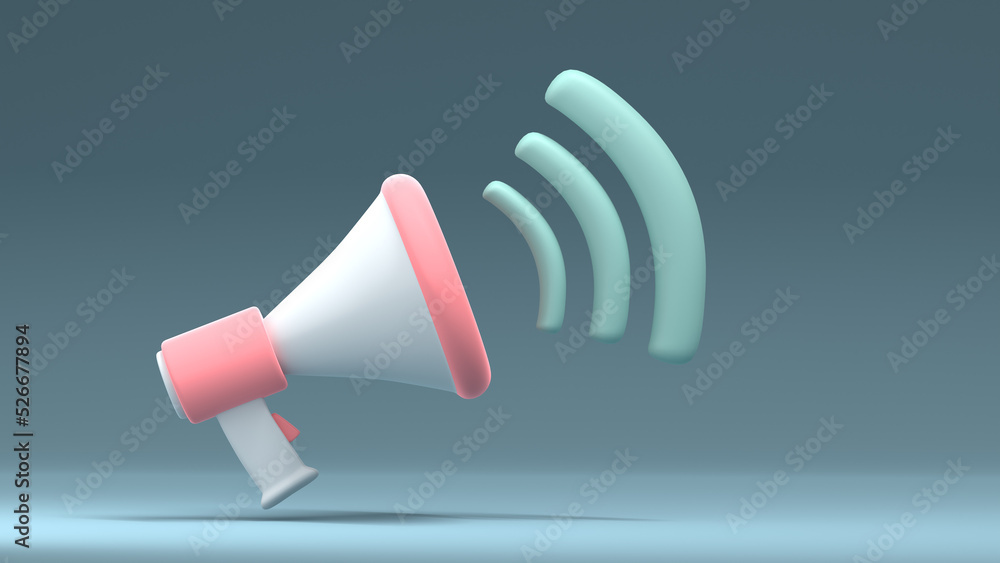 Cartoon megaphone or loudspeaker with sound waves in pastel colors ...