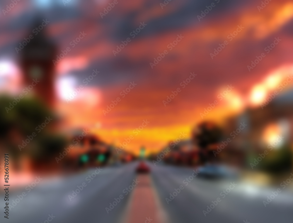 Blur matte beautiful city on evening sunset background, City in evening ...