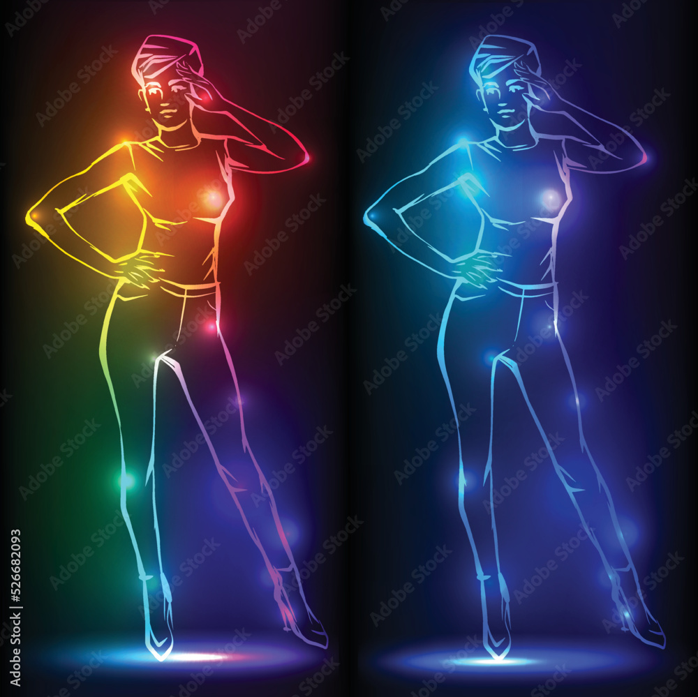 Fashion Woman Female Model Hand Drawn Fashion Lady Banner With Neon