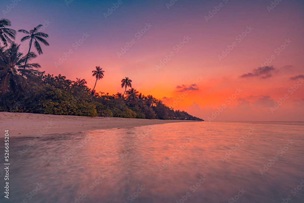 Fantastic closeup view of calm sea water waves with orange sunrise ...