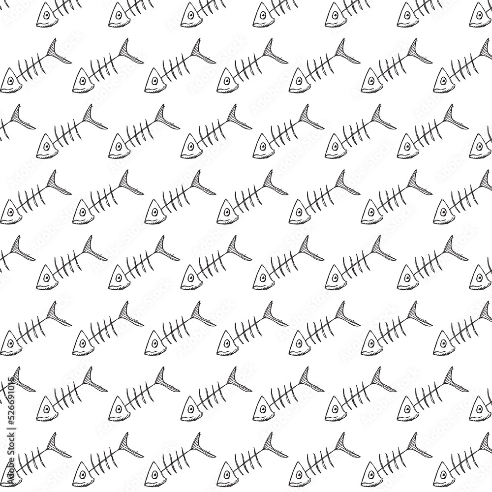 Fishbone hand draw pattern. Fishbones, fishbone print. Fish skeleton ...