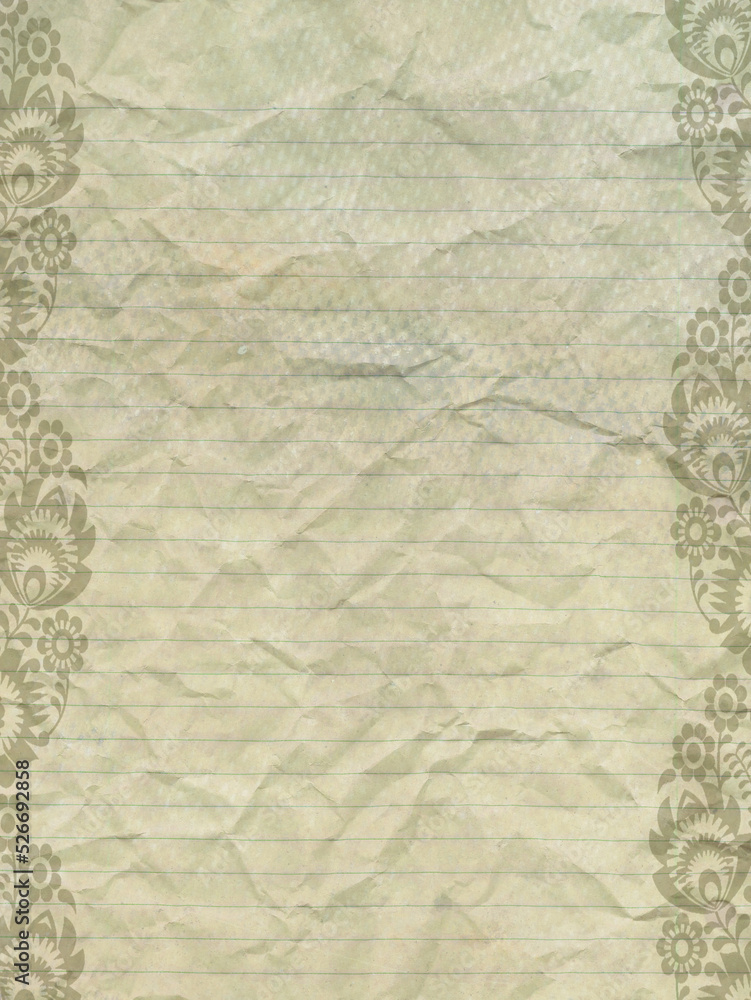 Khaki old paper texture with folk motif and lines. Place for your text ...