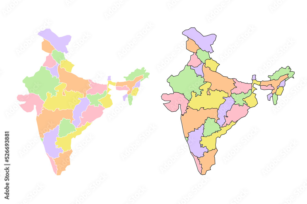 India political map. Low detailed. Cartoon style. Pastel colours ...