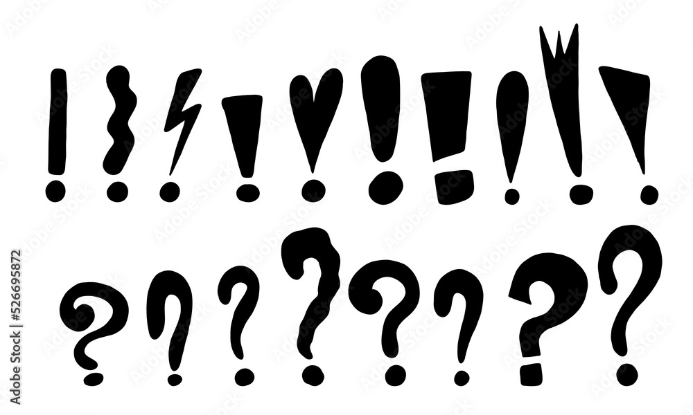 Doodle exclamation marks and question marks. Hand drawn exclamation ...