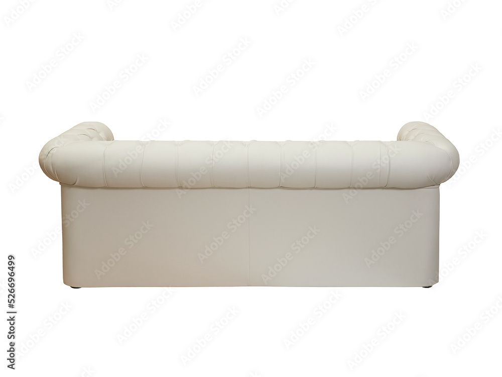 beige leather couch in vintage style isolated on white background, back ...