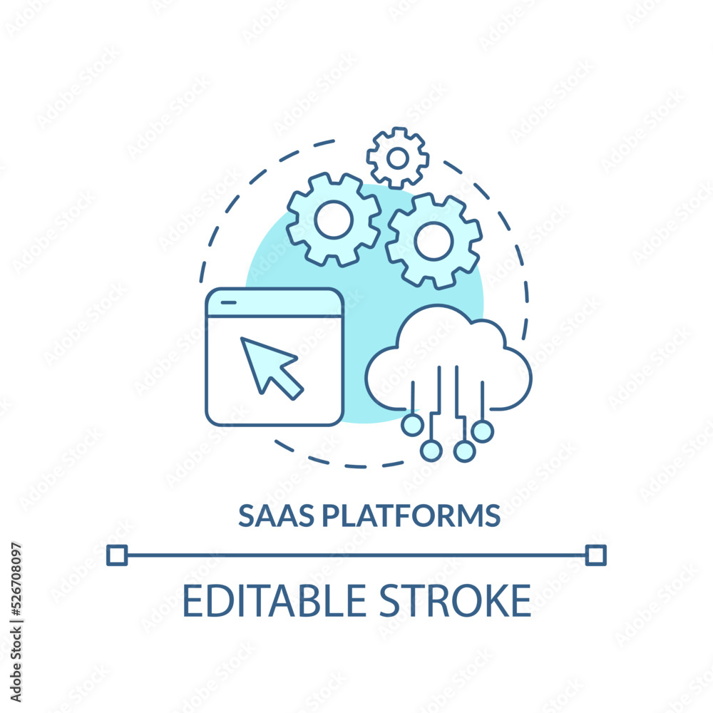 SaaS platforms turquoise concept icon. Software as service. Ecommerce platform abstract idea ...