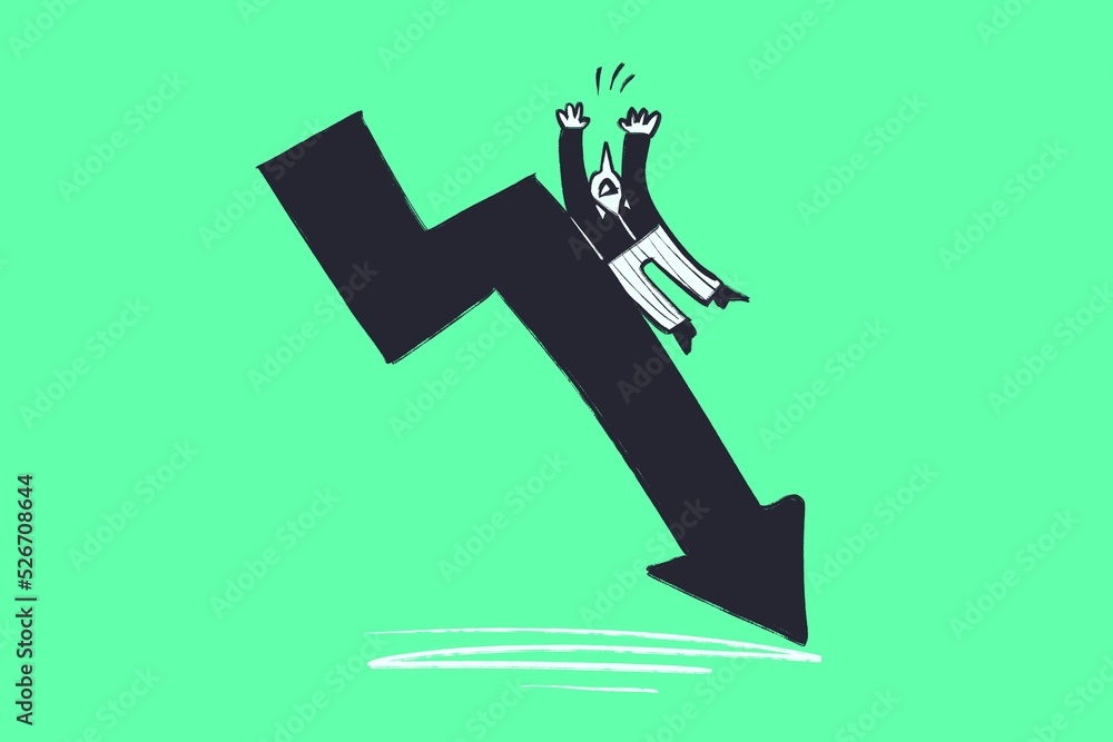 Illustration of negative chart and a man sliding down showing negative ...