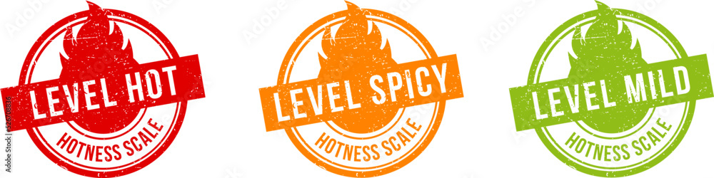 Chili peppers scale badge. Hotness level hot, spicy and mild. Stock ...