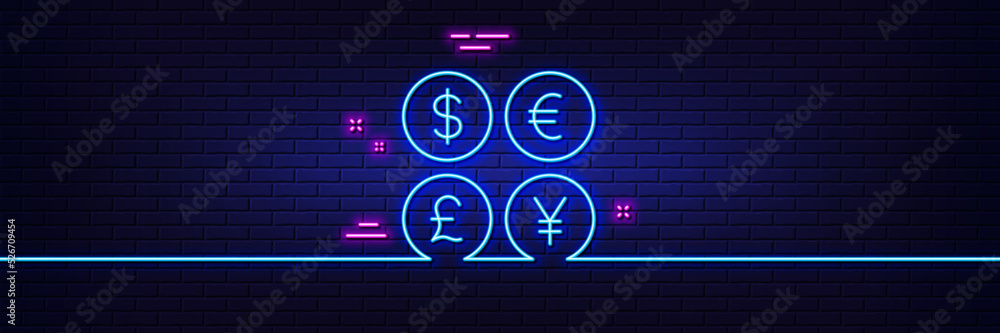 Neon light glow effect. Money currency line icon. Cash exchange sign ...