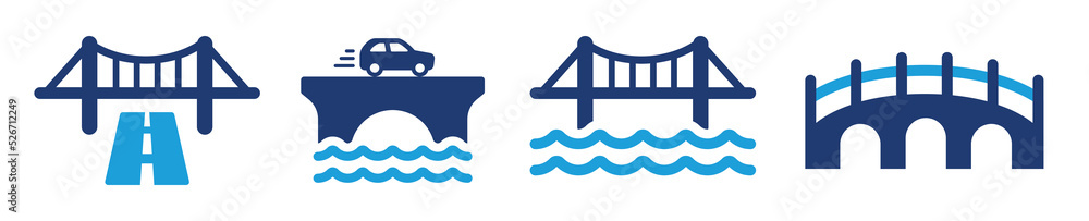 Bridge icon set. Gate bridge and River architecture symbol vector ...