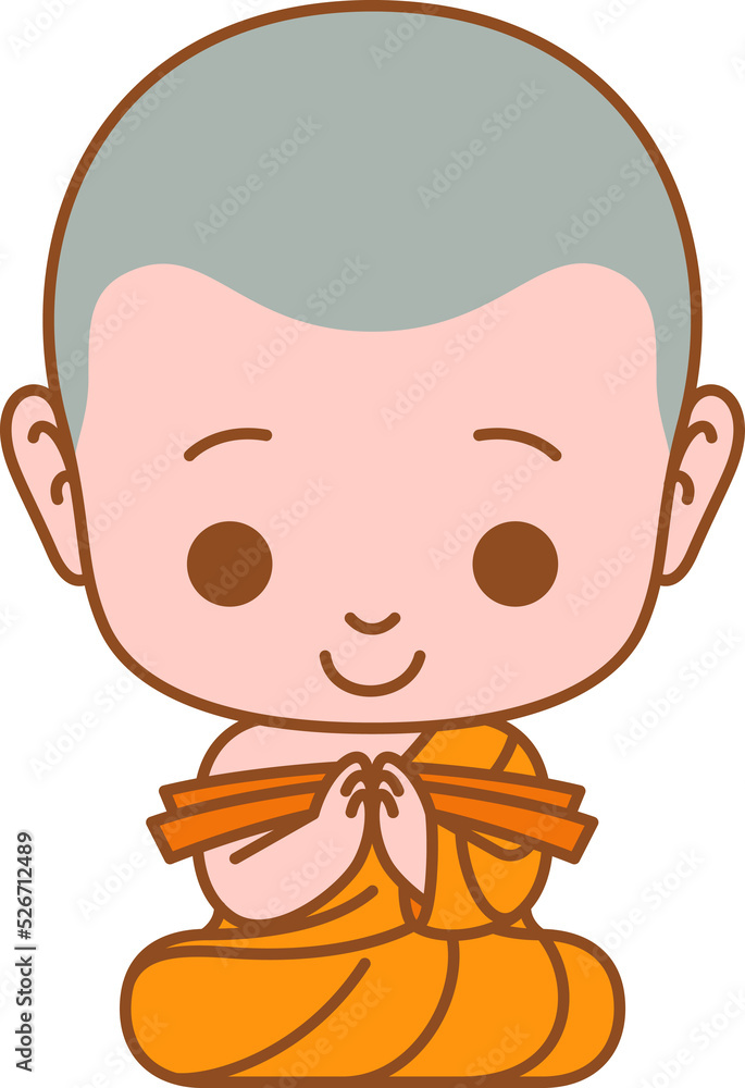 monk cartoon cute colored line illustration Stock Illustration | Adobe ...