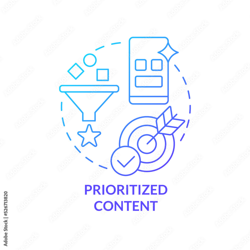 Vetor de Prioritized content blue gradient concept icon. Website ...
