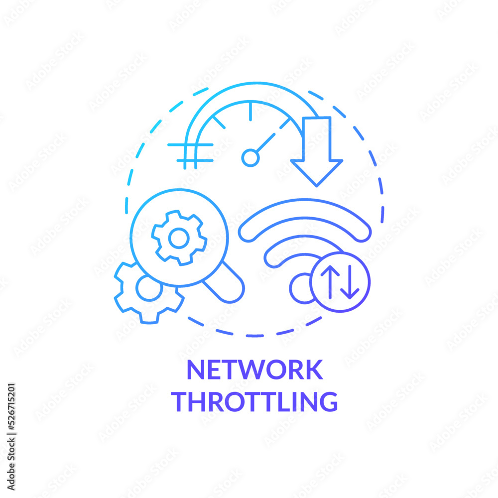 Network throttling blue gradient concept icon. Speed limiting. Mobile ... Network throttling blue gradient concept icon. Speed limiting. Mobile ...